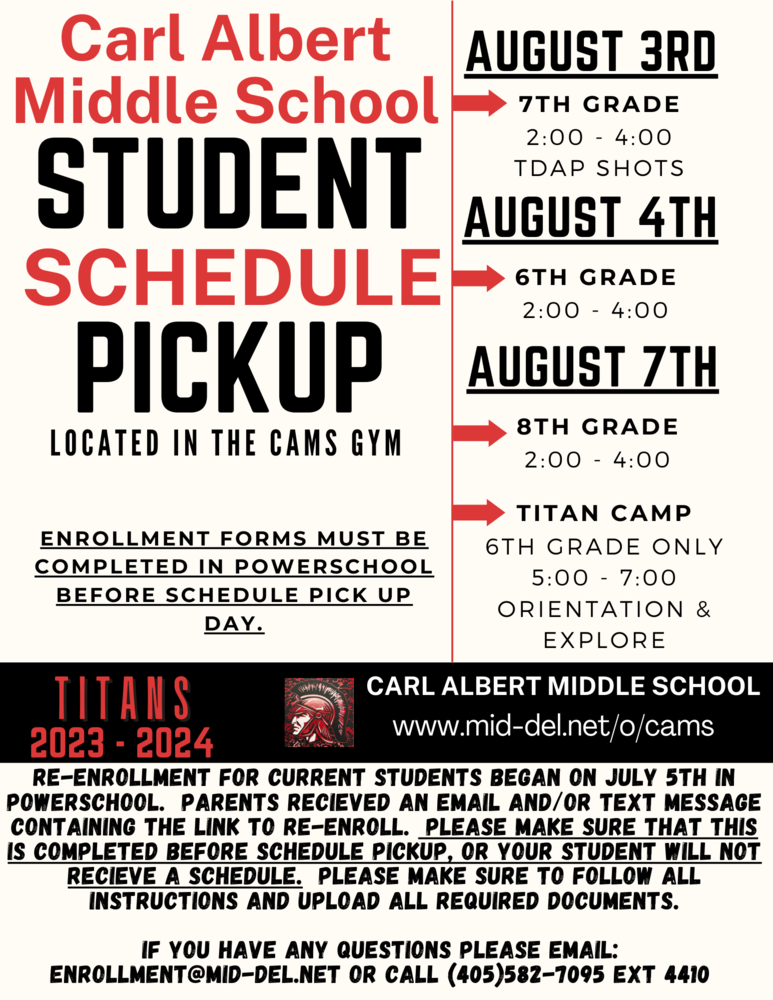 CAMS Schedule Pickup | Carl Albert Middle School
