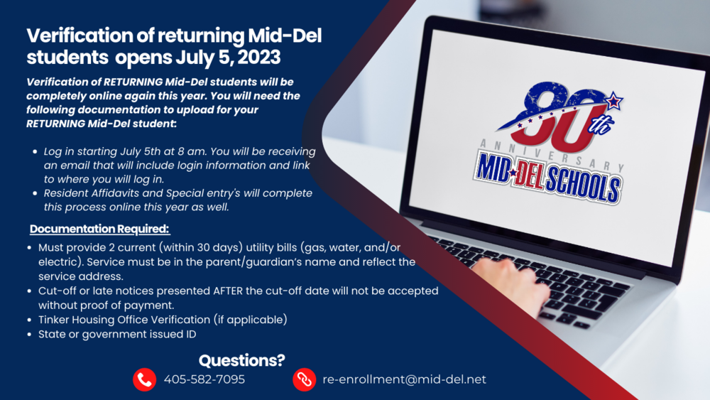 Verification of Returning Mid-Del Students begins July 5, 2023 | Steed ...