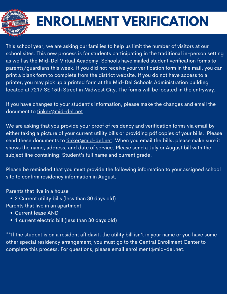 Enrollment Verification | Tinker Elementary School